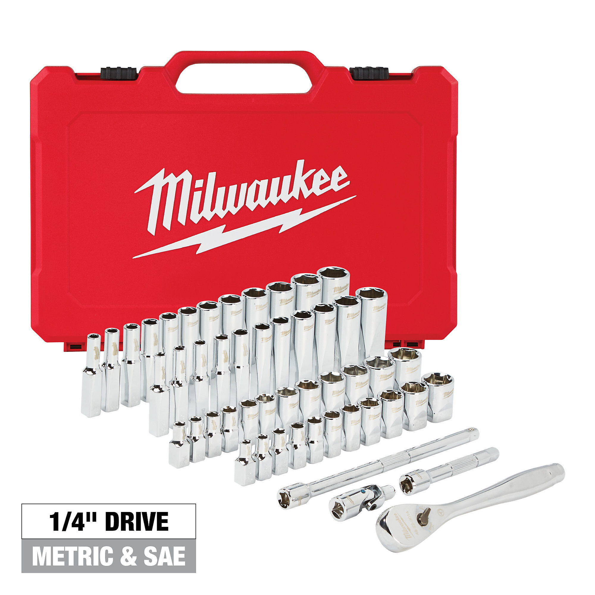 Milwaukee 1/4in.-Drive Ratchet and Socket Set, 50-Pc., SAE and Metric, Model# 48-22-9004 ...